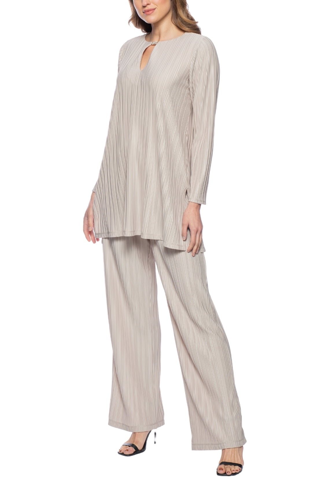 Marina Long Sleeve Keyhole Neck Pleated Knit 2-Piece Pant Set - Walmart.com