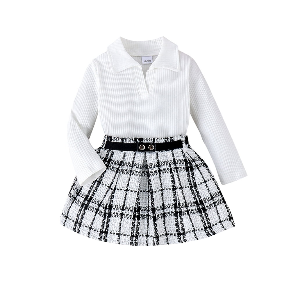 MarinaVida Toddler Girls Skirt Outfits Long Sleeve Ribbed Knitted Tops ...