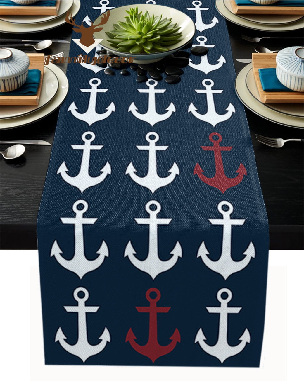 Marine Anchor Dark Blue Table Runner Luxury Home Dining Table Coffee ...