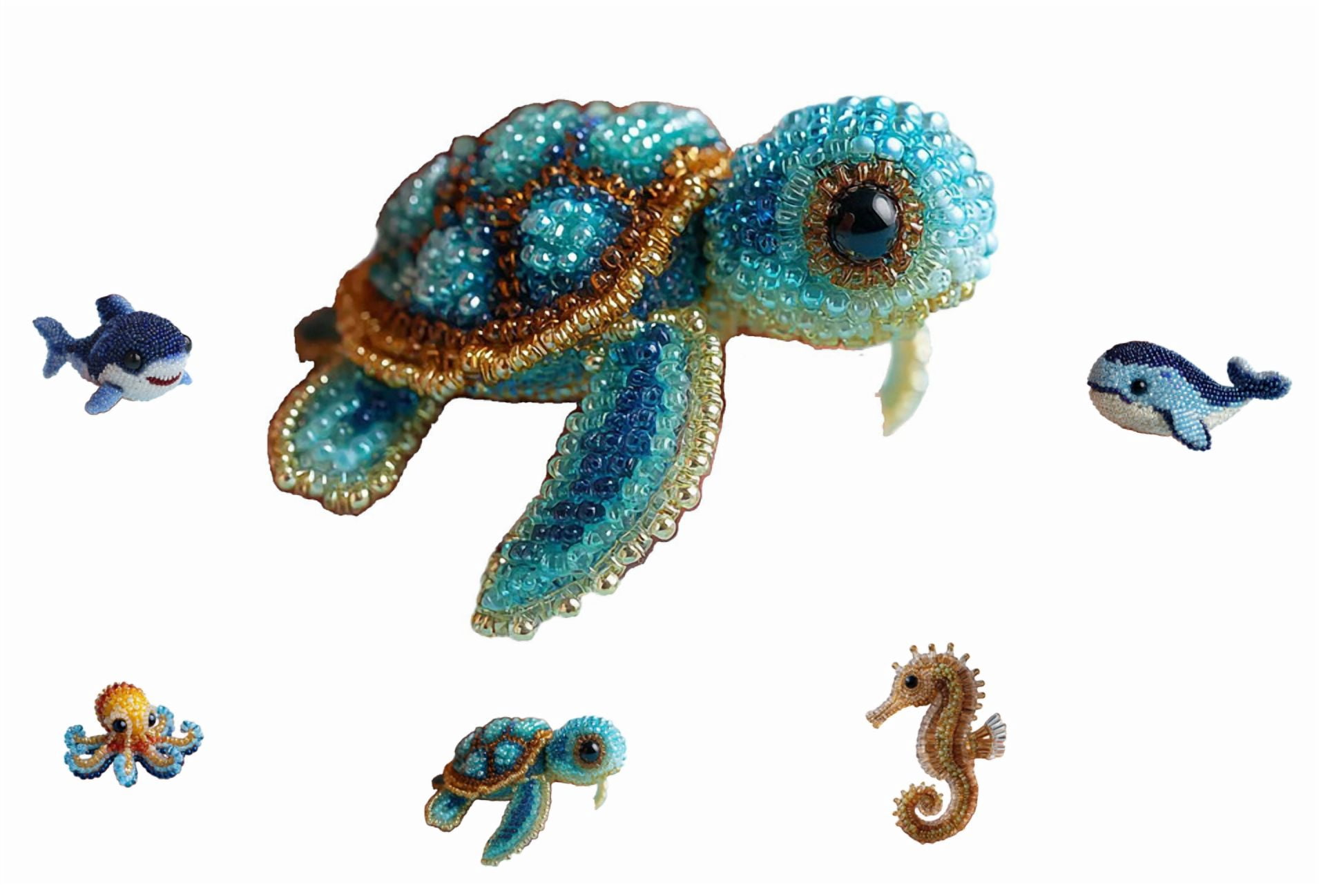 Marine Animal Bead Embroidery Set, 3D Sea Animal Beaded Embroidery ...