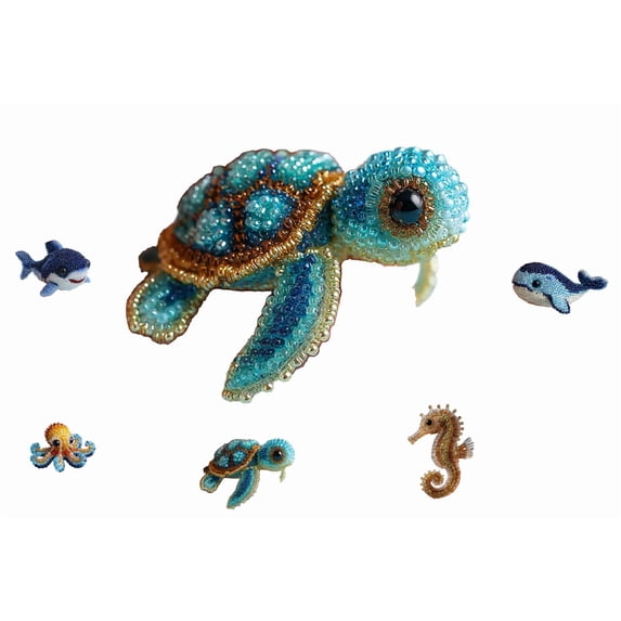 Marine Animal Bead Embroidery Set, 3D Sea Animal Beaded Embroidery ...