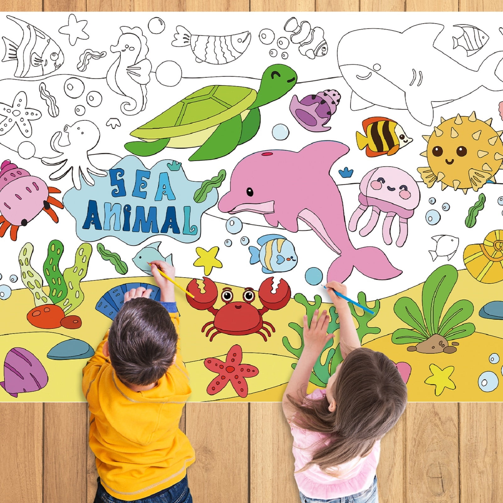 Marine Animal Graffiti Tablecloth,31.4x43.3",Activity Drawing Graffiti ...