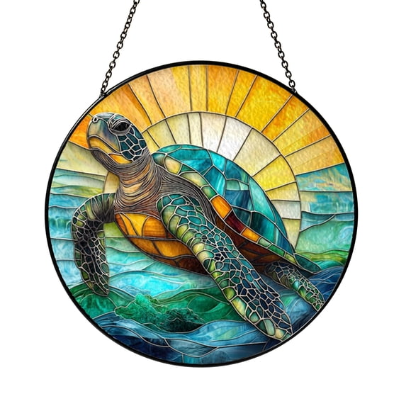 Marine Animal Stained Glass Style Window Suncatcher, Turtle Art Panel ...