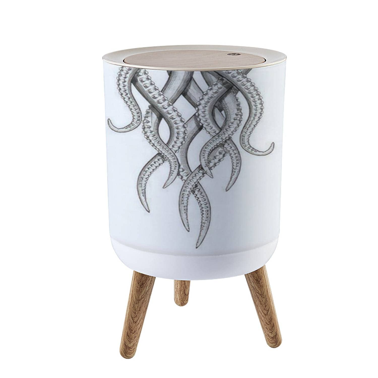 Marine Animal Theme Small Trash Can with Lid Hanging Tentacles a ...