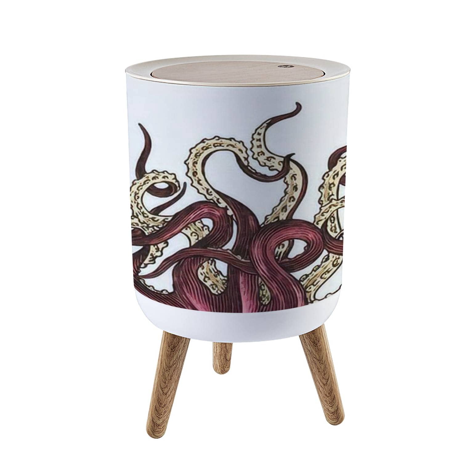 Marine Animal Theme Small Trash Can with Lid Octopus Tentacles Old ...