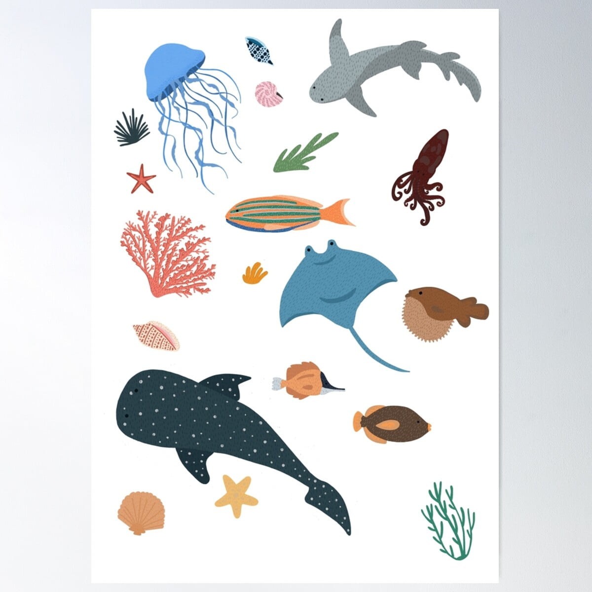Marine Animals Poster Wall Art, Modern Wall Decor For Living Room ...