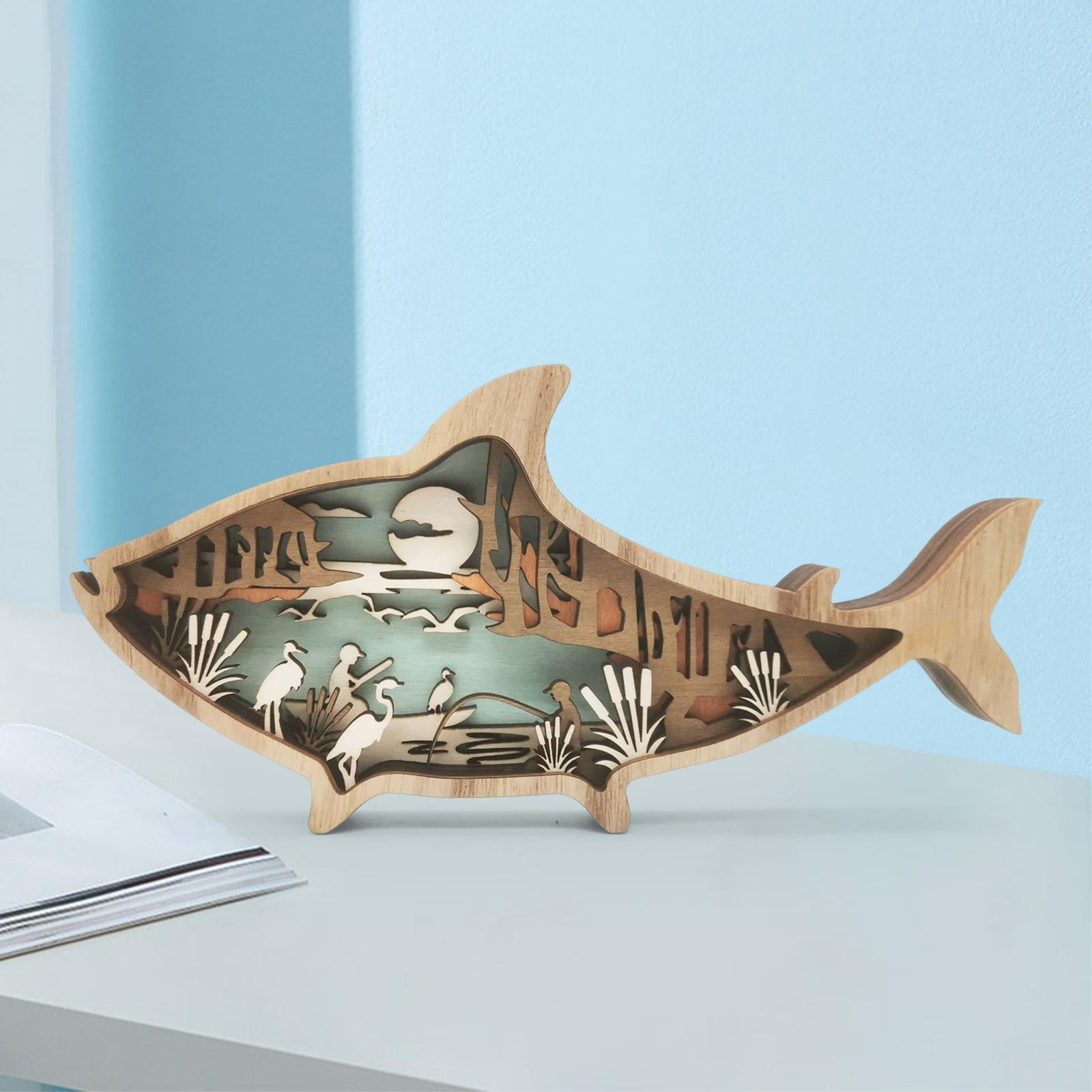 Marine Animals Wooden Decor Statues Maritime Themed Ornament Carved ...