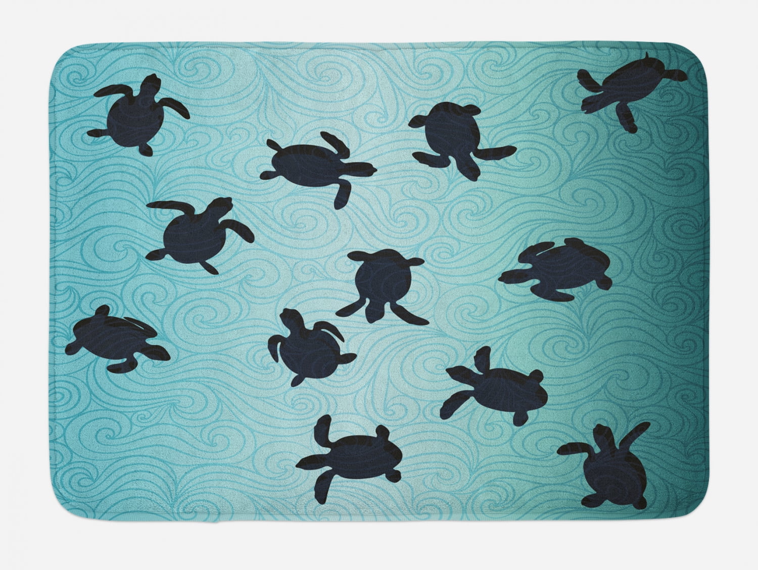 Marine Bath Mat, Baby Sea Turtles Swimming Silhouette from the Bottom ...
