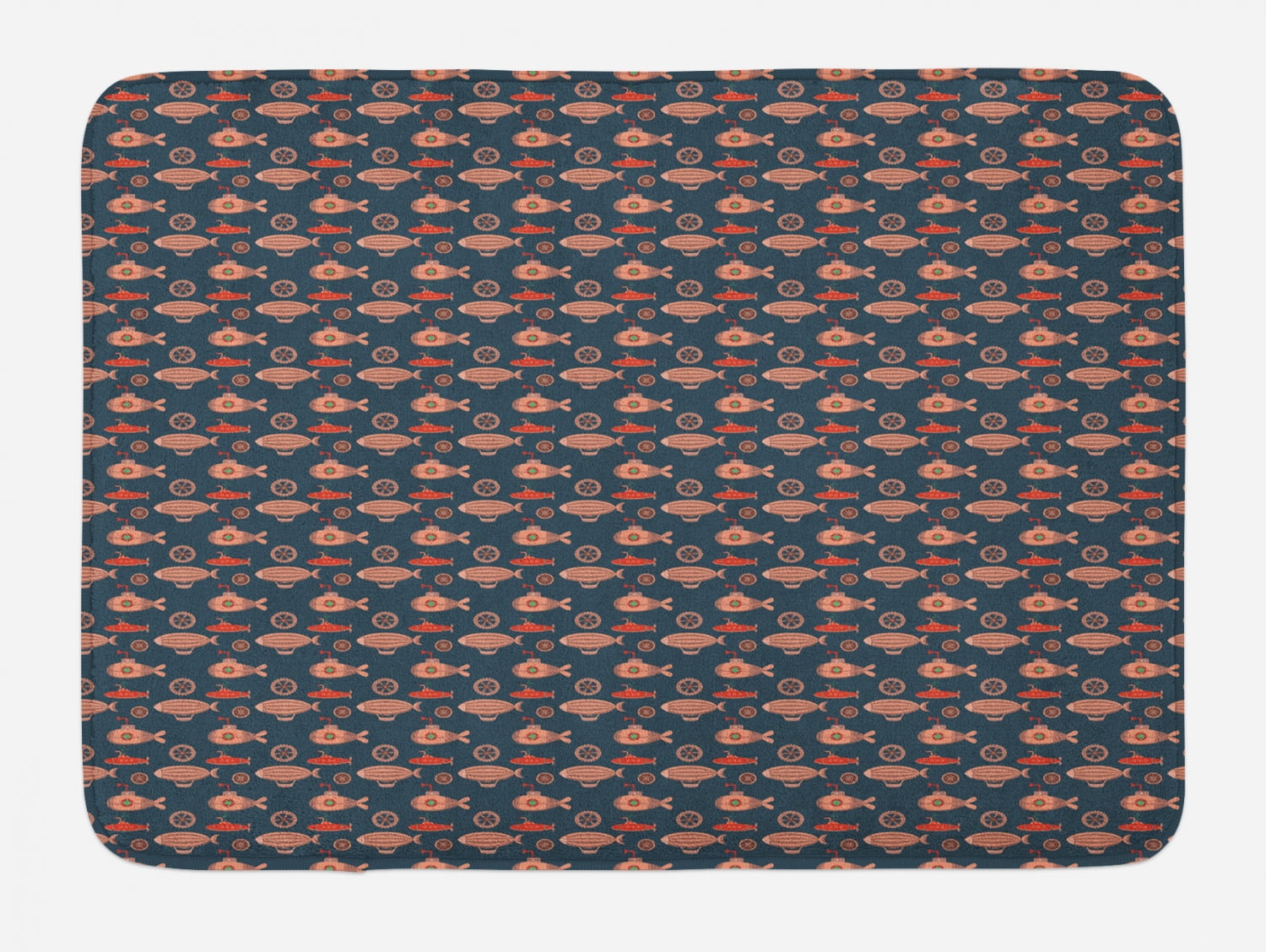 Marine Bath Mat, Image of Submarines and Zeppelins in Continuous ...