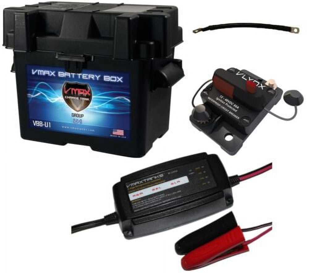 Marine Battery Box Kit: U1 Box + Smart Charger + 9" Cable + Circuit ...