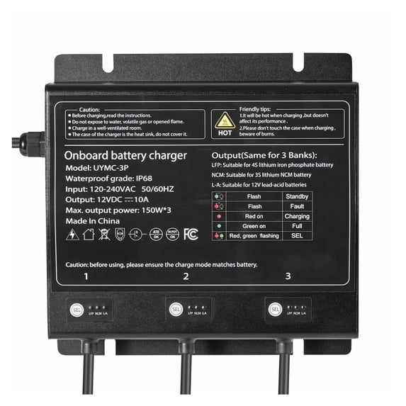 Marine Battery Charger 10A 12V 3-Bank Onboard, IP68 Waterproof Smart ...