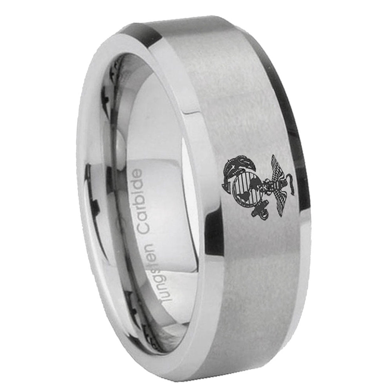 Marine Beveled Edge Gray Tungsten Men Ring 10MM - Walmart.com