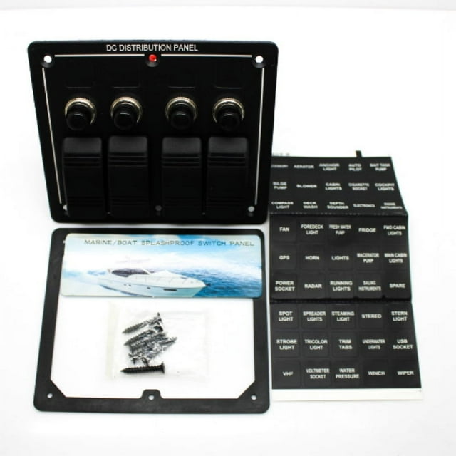 Marine / Boat Black 4-Gang Splashproof DC Distribution Switch Panel ...