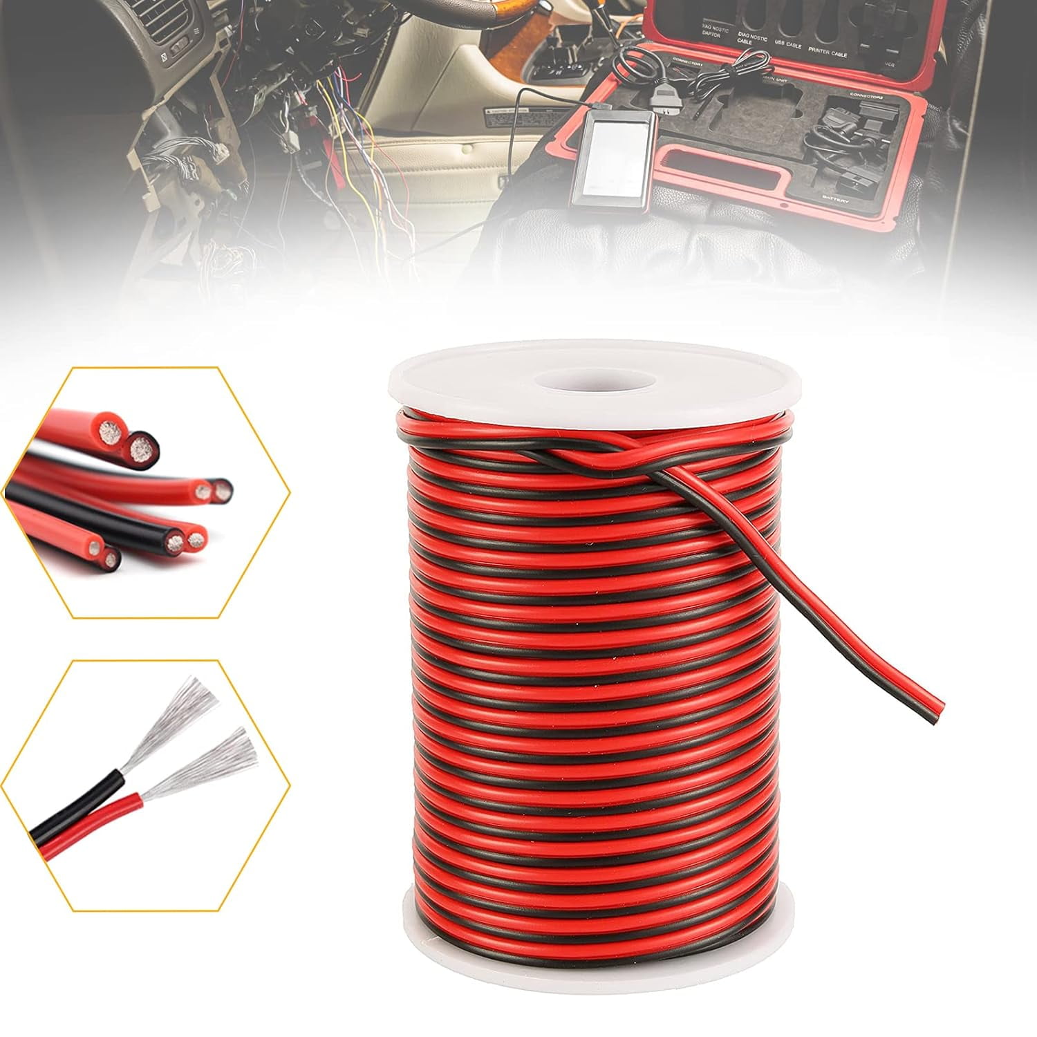 Marine Boat LED Lights Wire, 100ft/30M 22AWG 2pin Extension Cable Wires ...