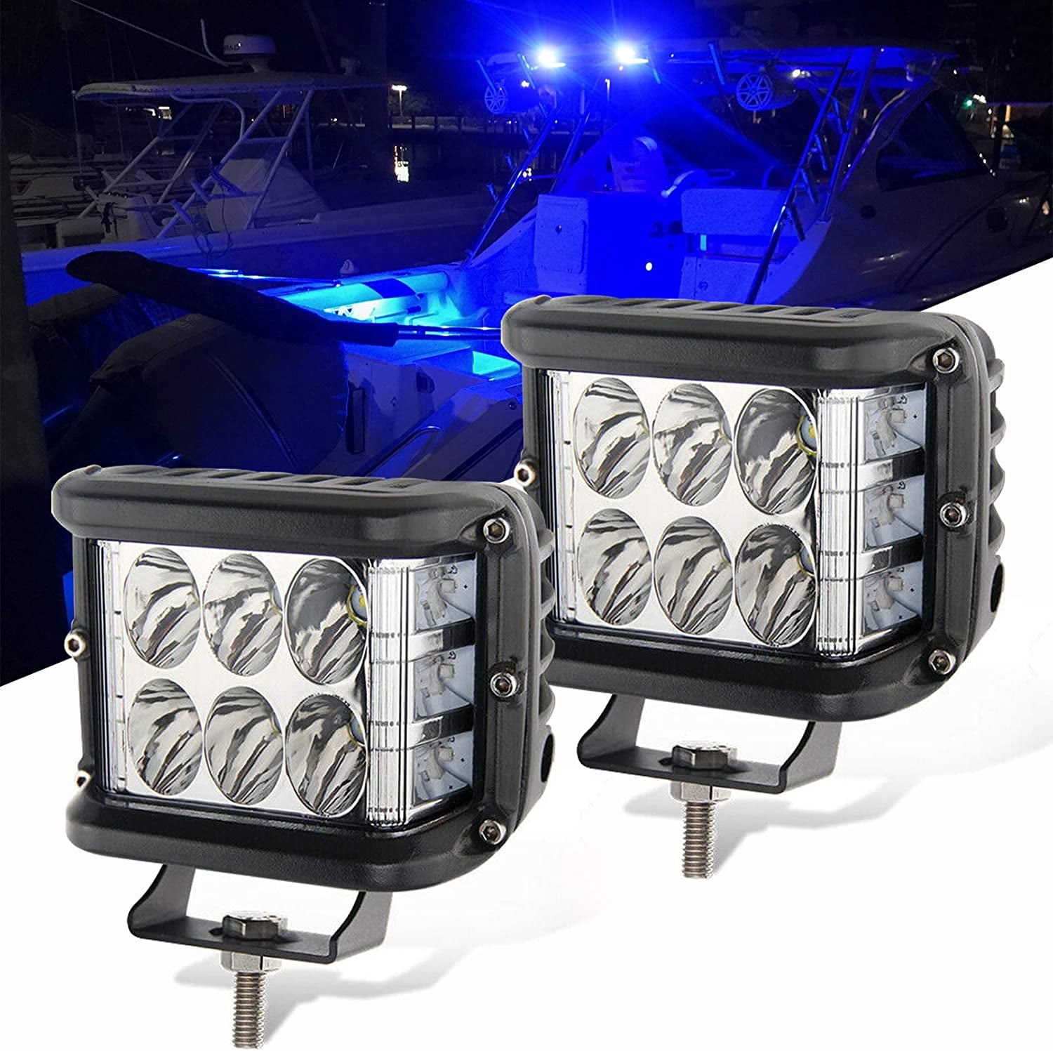 Marine Boat LED Spotlight Lights, Dual Color Light Bar Deck Spot Flood ...