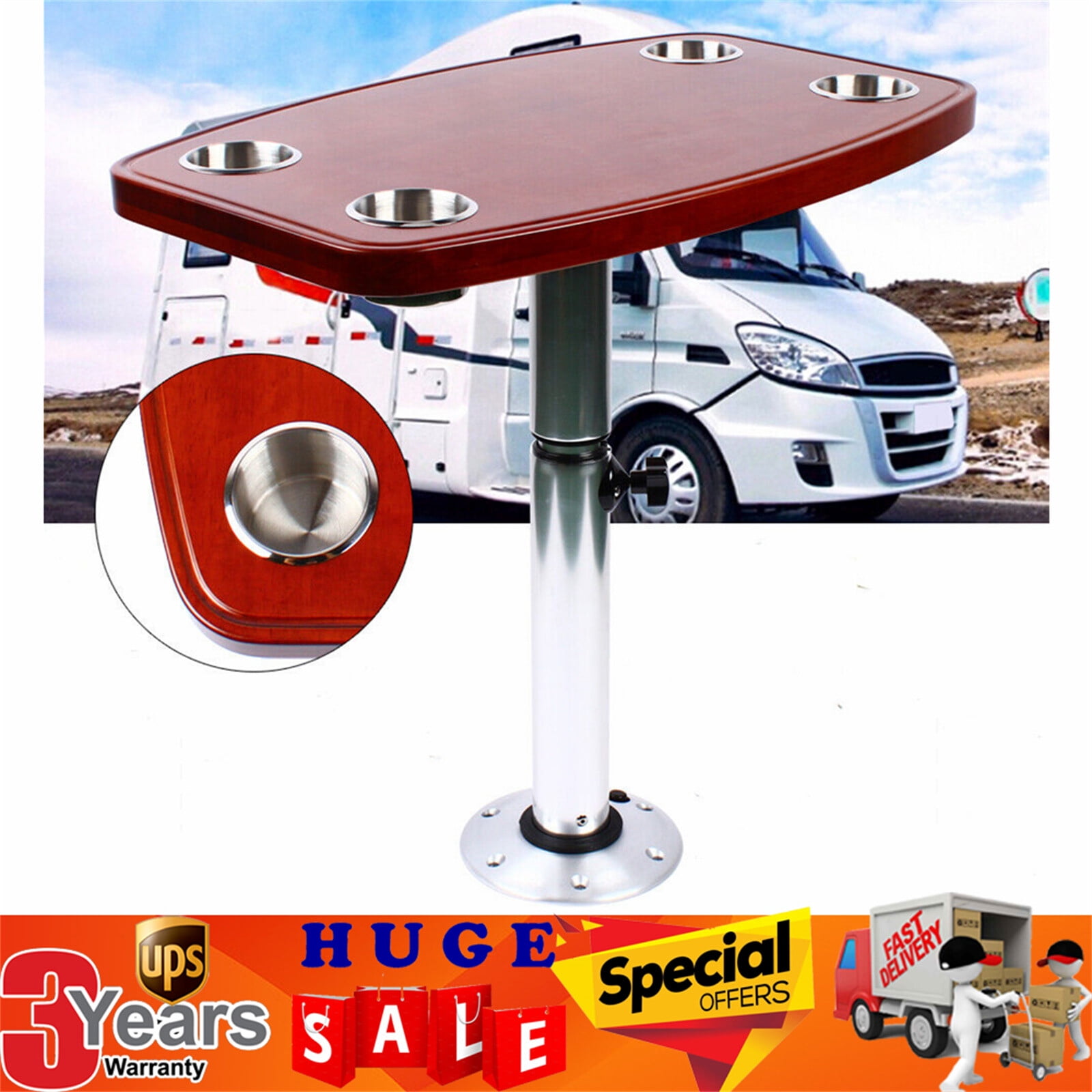 Marine Boat RV Adjustable Table Pedestal Removable Base +Varnished elm ...