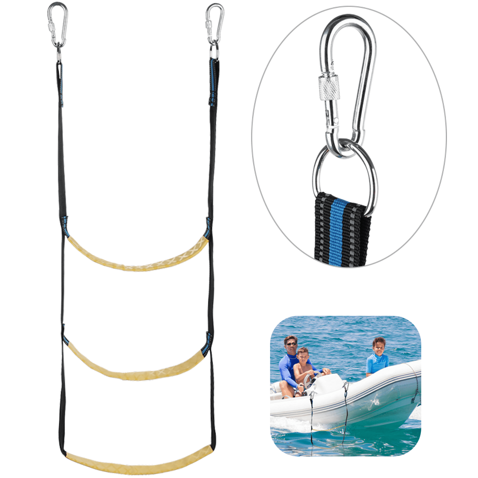 Marine Boat Rope Ladder, 3-Step Portable Rope Boarding Ladder, Folding ...
