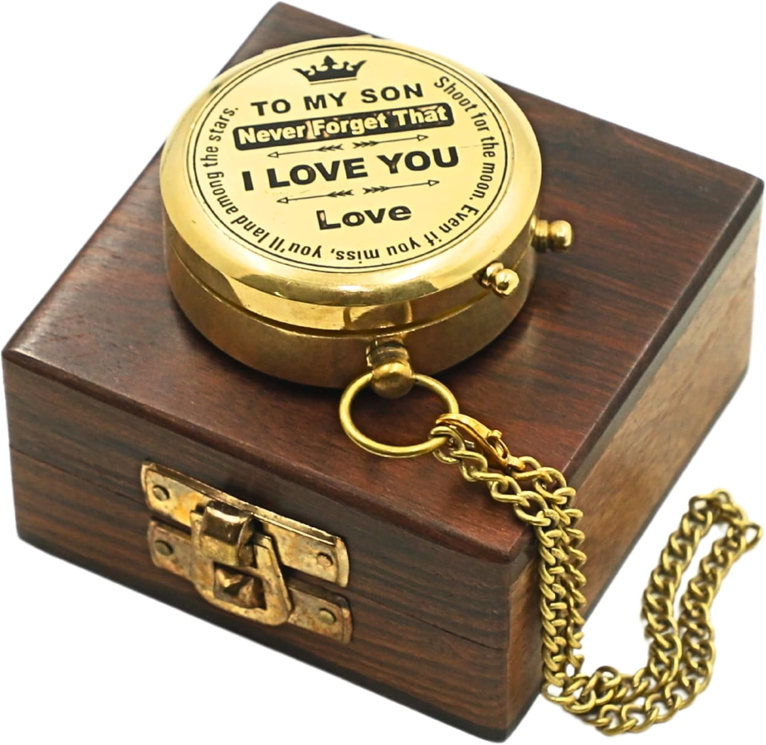 Marine Brass Engraved Pocket Compass in Wooden Box | Nautical Antique ...