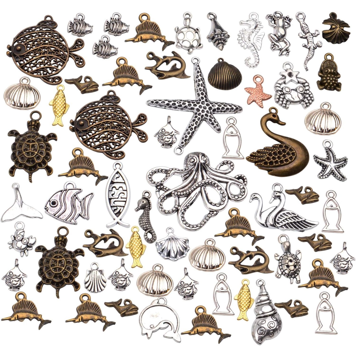 Marine Charm Collection,100g (About 60-70 Pieces) Sea Creatures ...
