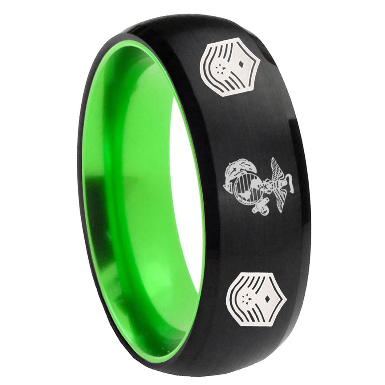 Marine Chief Master Sergeant 8MM Dome Black And Green Tungsten Men Ring ...