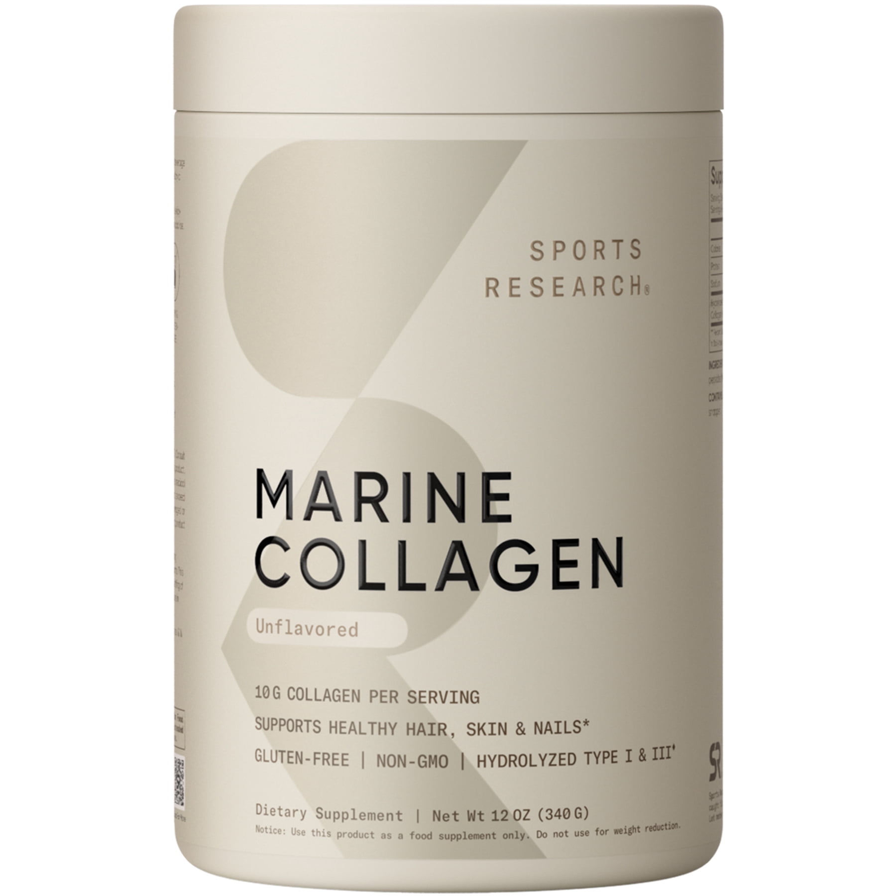 Sports Research Marine Collagen Peptides Powder, Wild-Caught Fish, Non ...