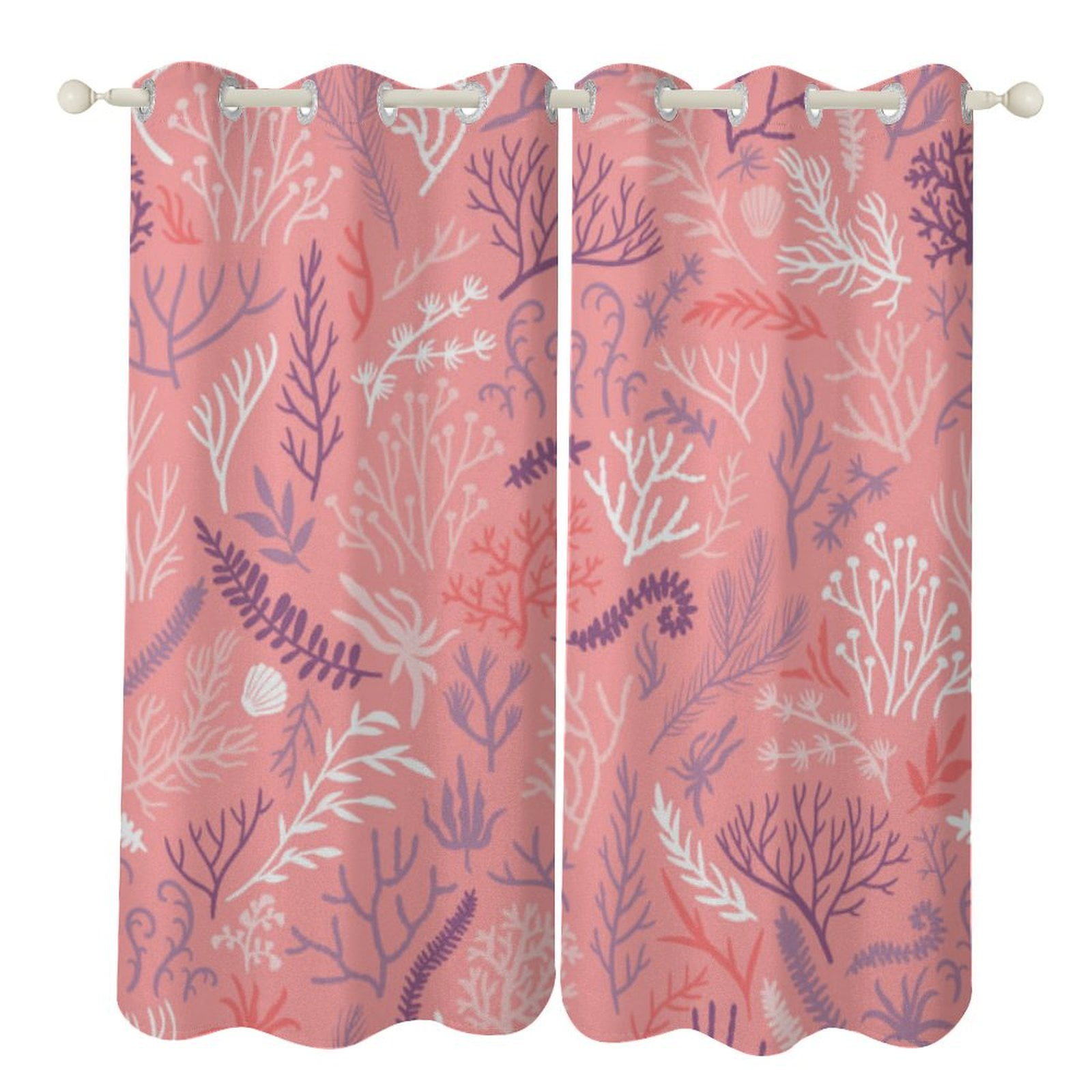 Marine Coral 2 Panel Curtain Set, Watercolor Painting Window Treatment ...