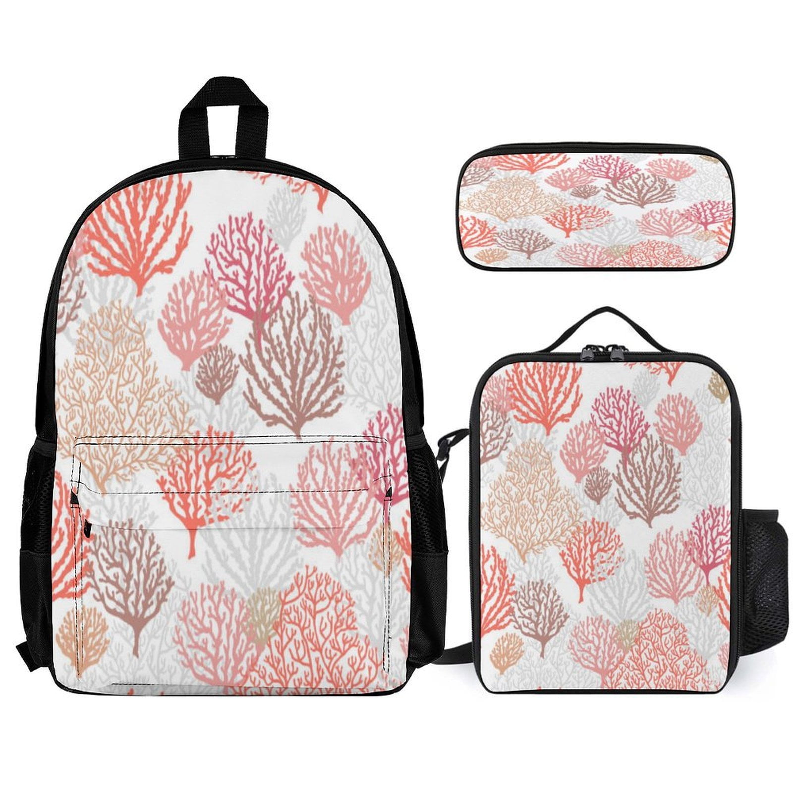 Marine Coral Backpack Set 3 Piece for 17inch Lunch Bag And Pen Case Bag ...