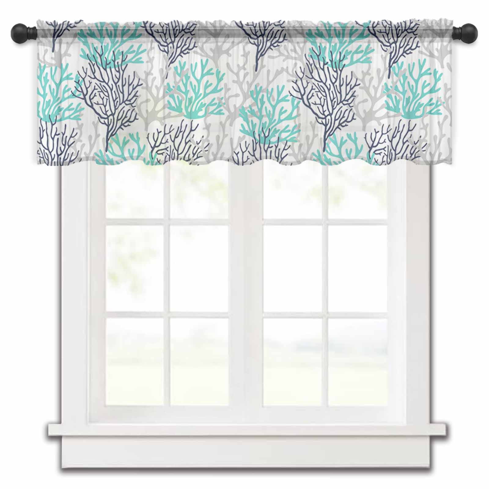 Marine Coral Deep Blue Duck Green Gray Kitchen Small Window Curtain ...