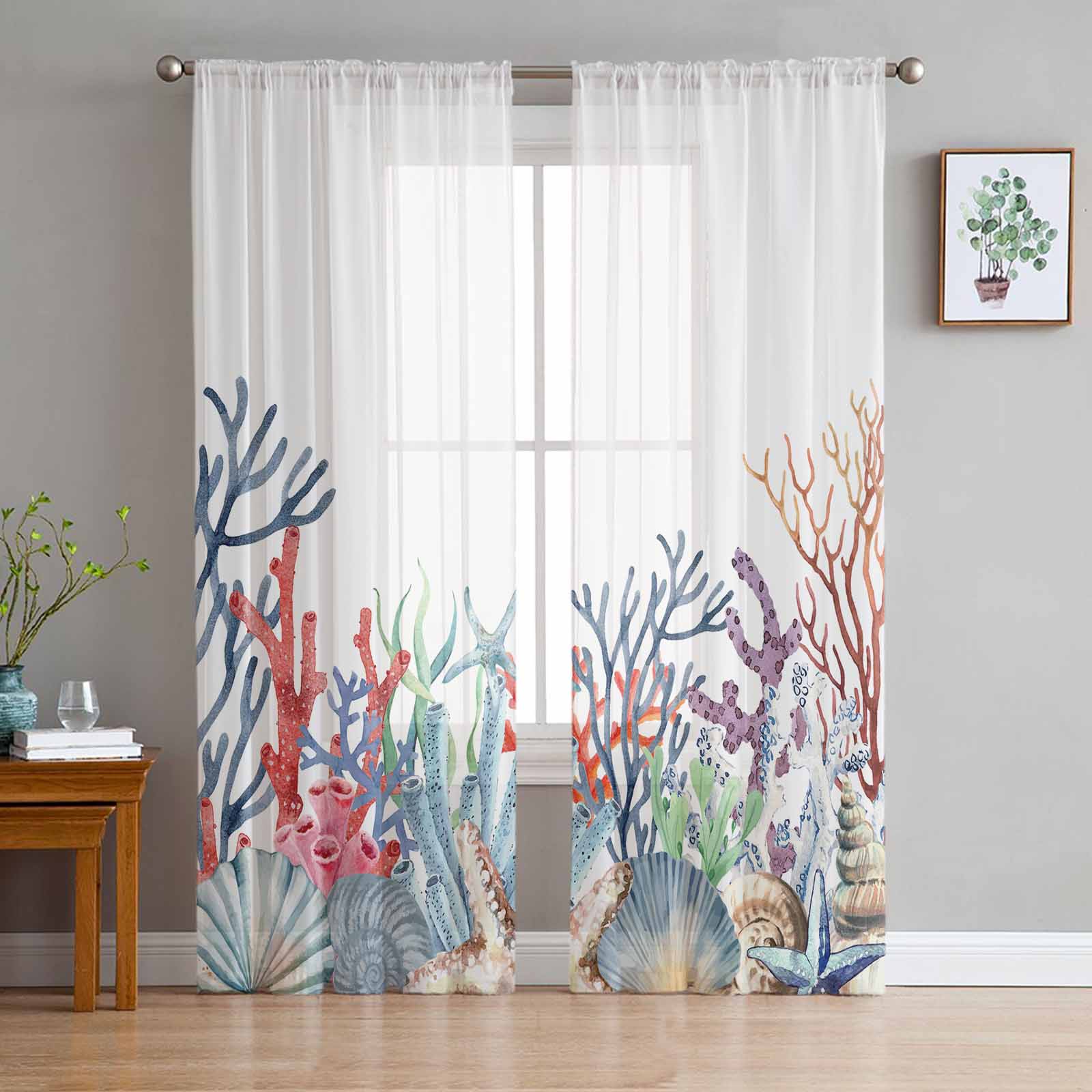 Marine Coral In Summer Star Tulle Window Curtains for Bedroom Luxury ...