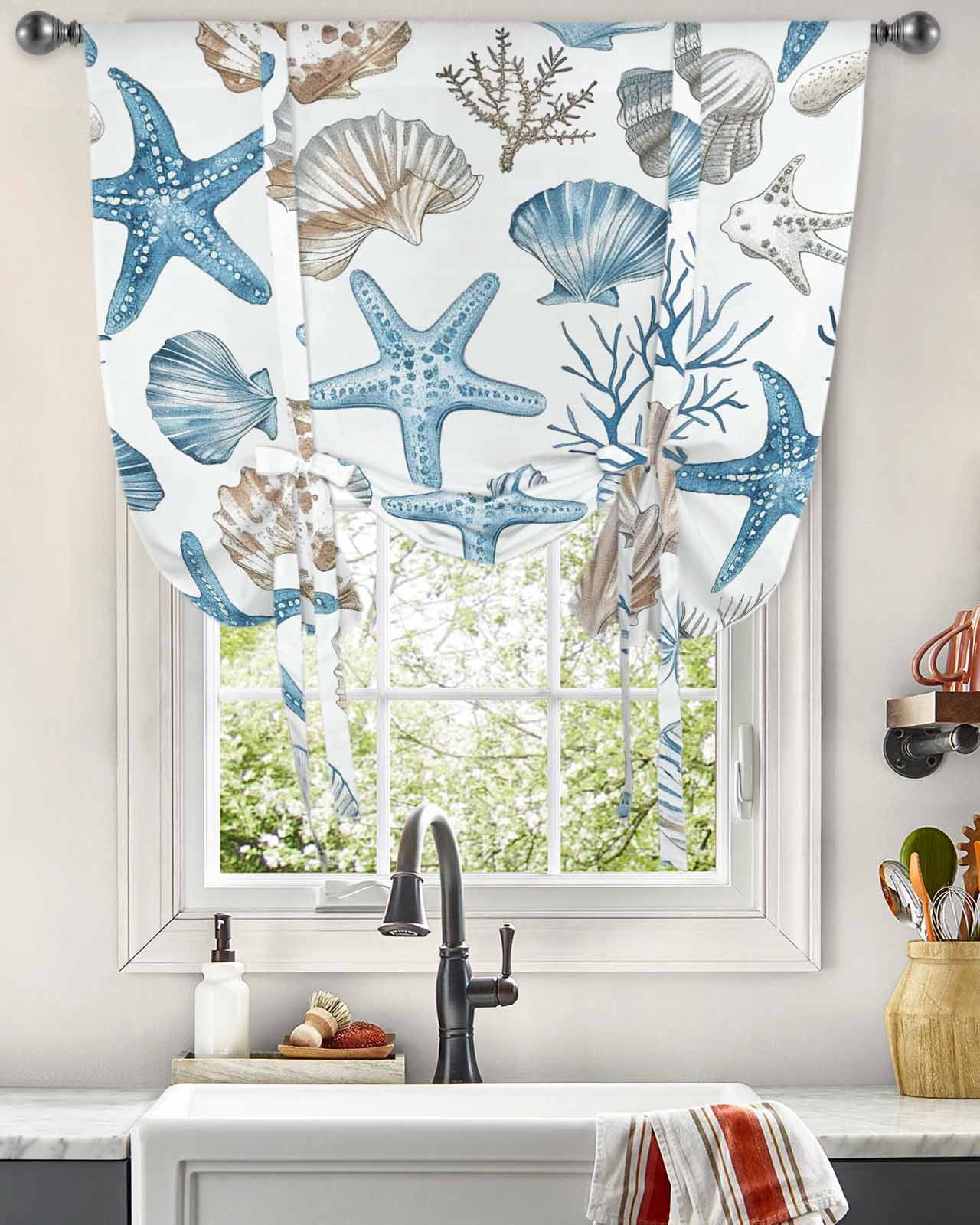 Marine Coral Shell StarBlue Series Window Curtain for Living Room Home ...