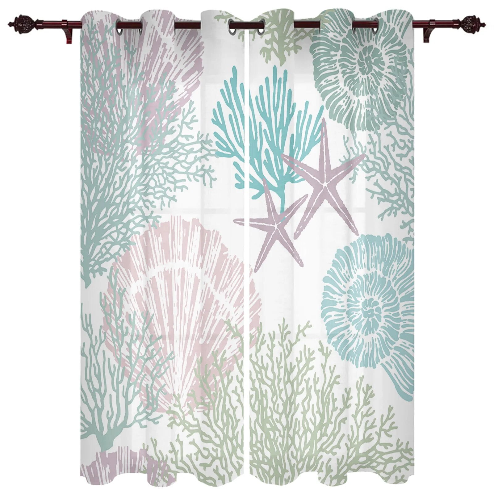 Marine Coral Shell Starfish Modern Hall Curtains for Living Room ...
