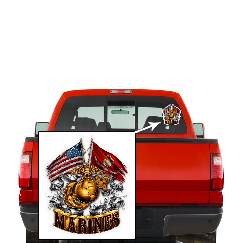 Marine Corps Decals, Show Your Pride with our DOUBLE FLAG GOLD GLOBE MARINE CORPS Patriotic ...