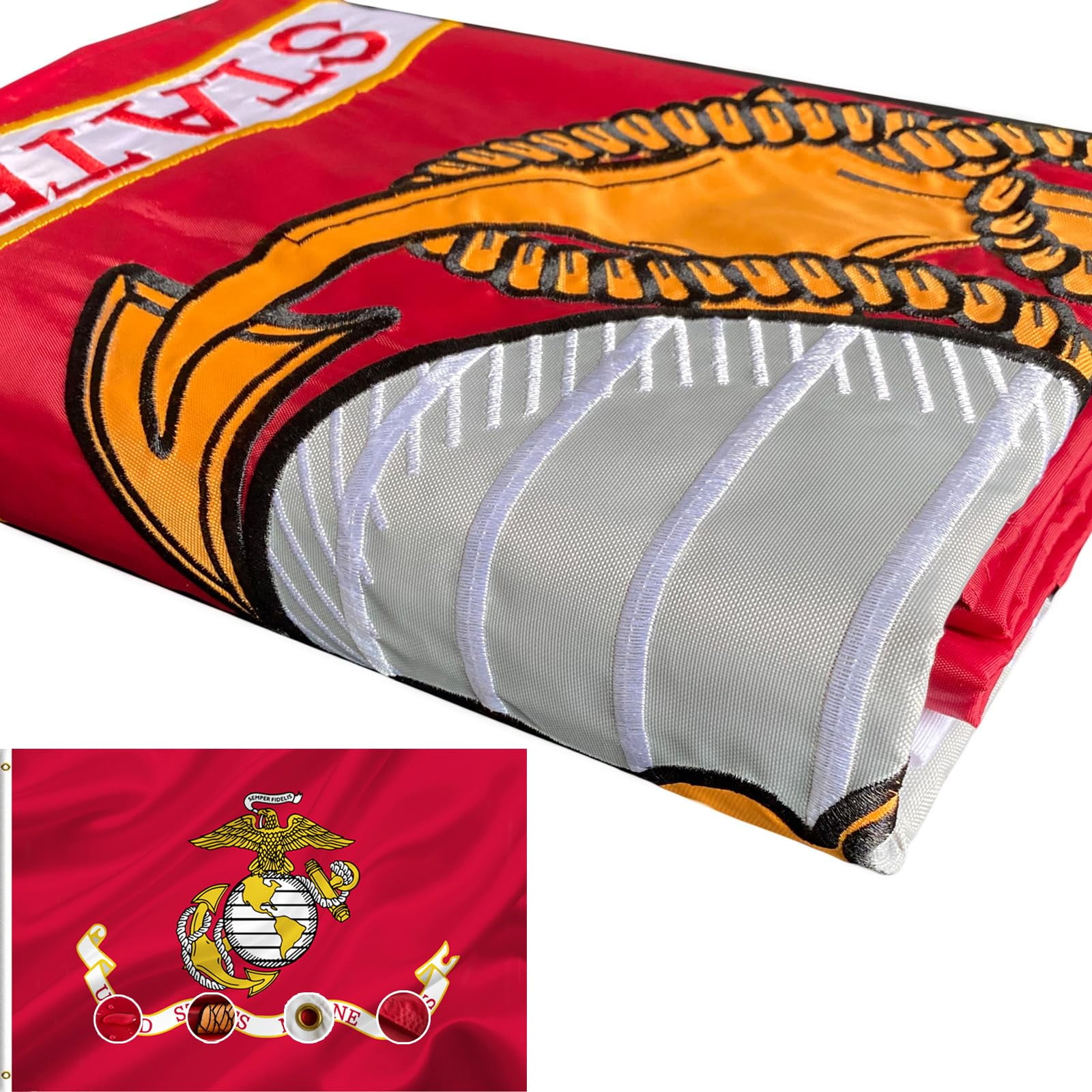 Marine Corps Embroidered Military Flags 3x5 Outdoor- Double Sided ...