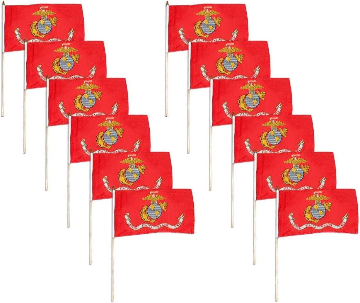 Marine Corps Flag 12" x 18" Mounted on 24" Wooden Stick (12) One Dozen ...