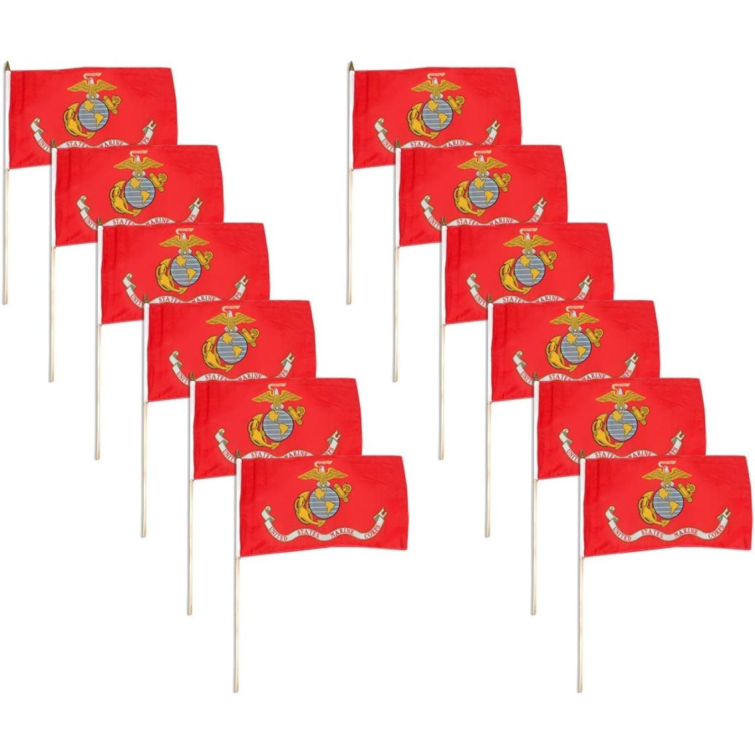 Marine Corps Flag 12" x 18" Mounted on 24" Wooden Stick (12) One Dozen ...