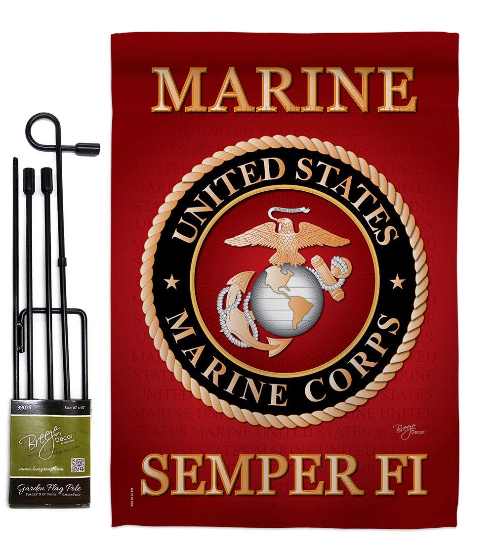 Marine Corps Garden EC36 Flag - Set with Stand Armed Forces USMC Semper ...