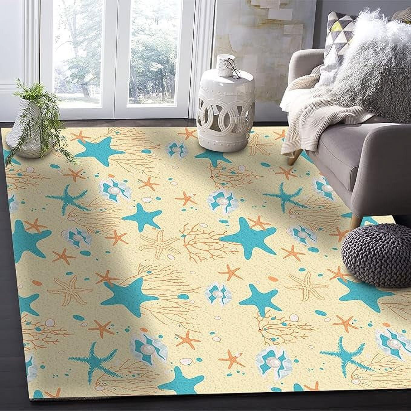Marine Creature Coral Area Rug For Living Room Bedroom, Ocean Beach ...