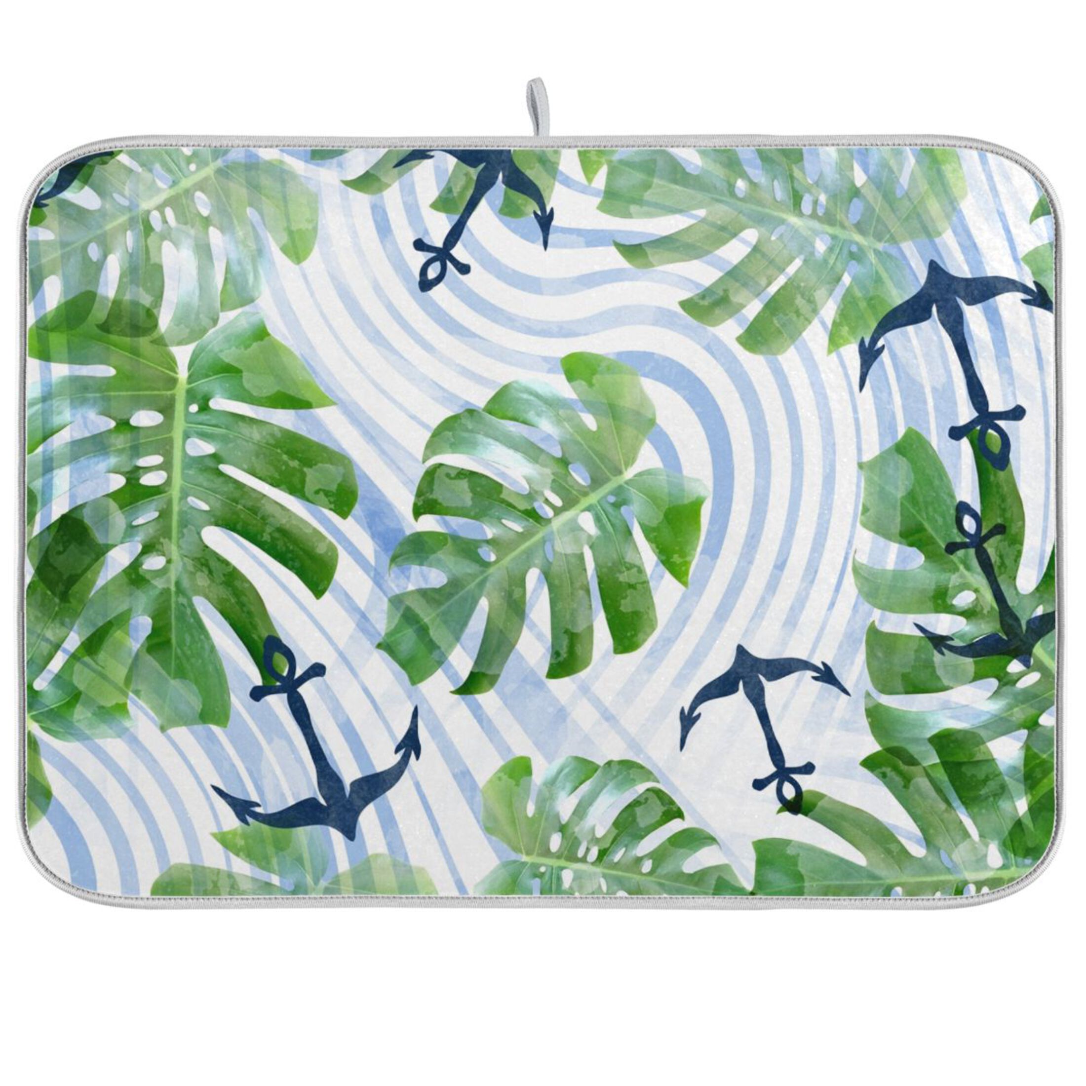 Marine Design Striped Anchors Palm Leaves Dish Drying Mat Microfiber ...