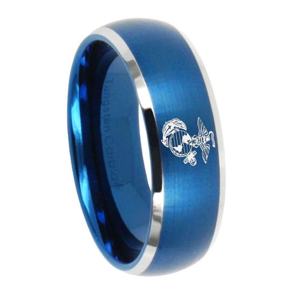 Marine Dome Brushed Finish Blue Tungsten Men Ring 10MM - Walmart.com