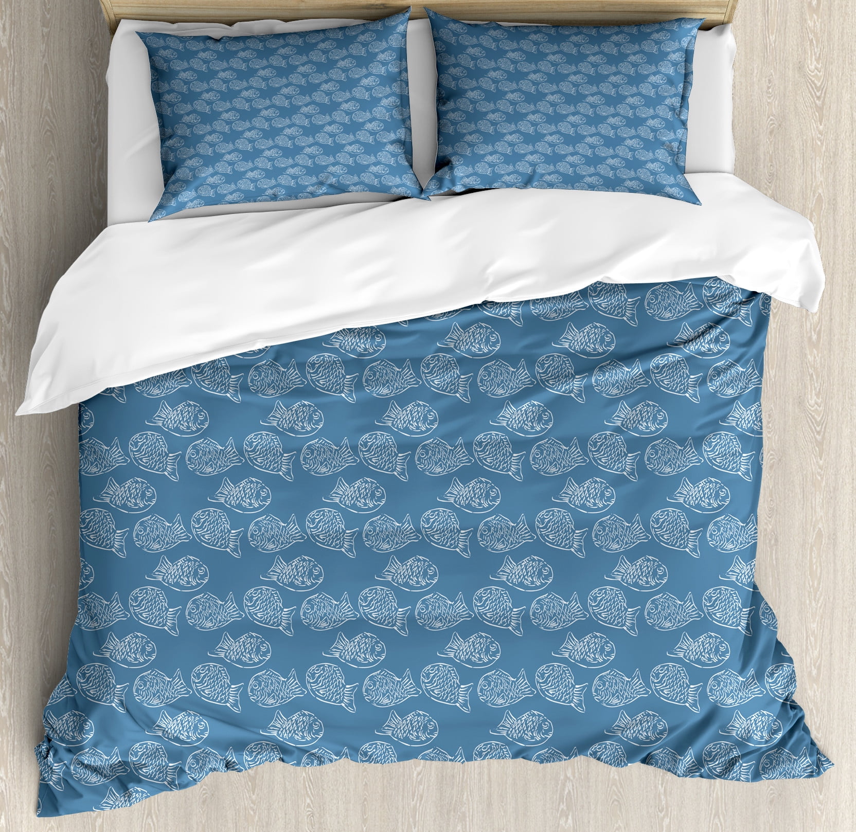Marine Duvet Cover Set, Nautical Continuous Pattern of Outline Style ...
