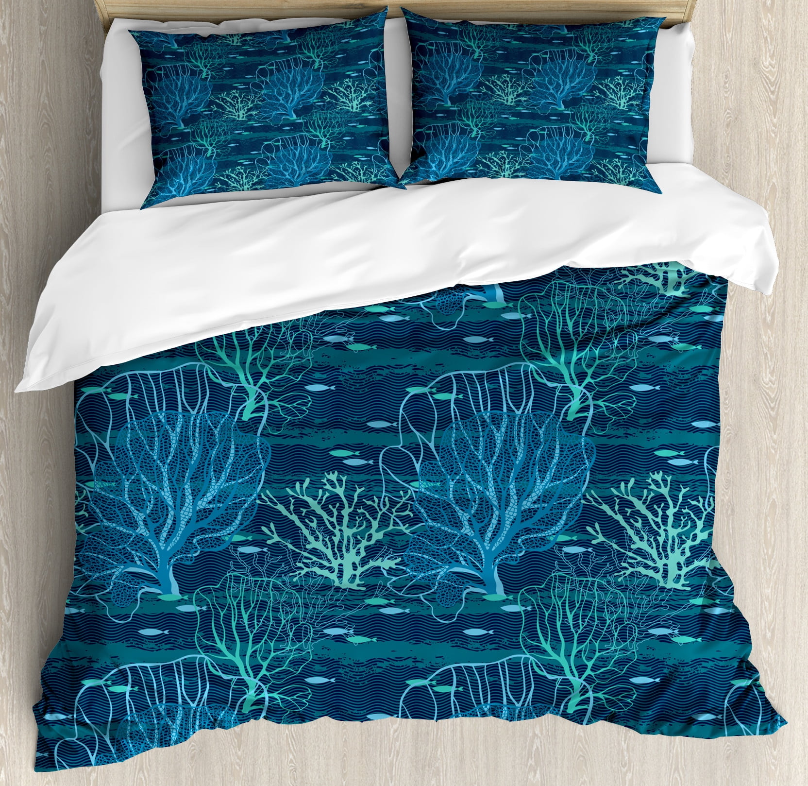 Marine Duvet Cover Set, Ocean Sea Plants Coral Reef Botany Underwater ...