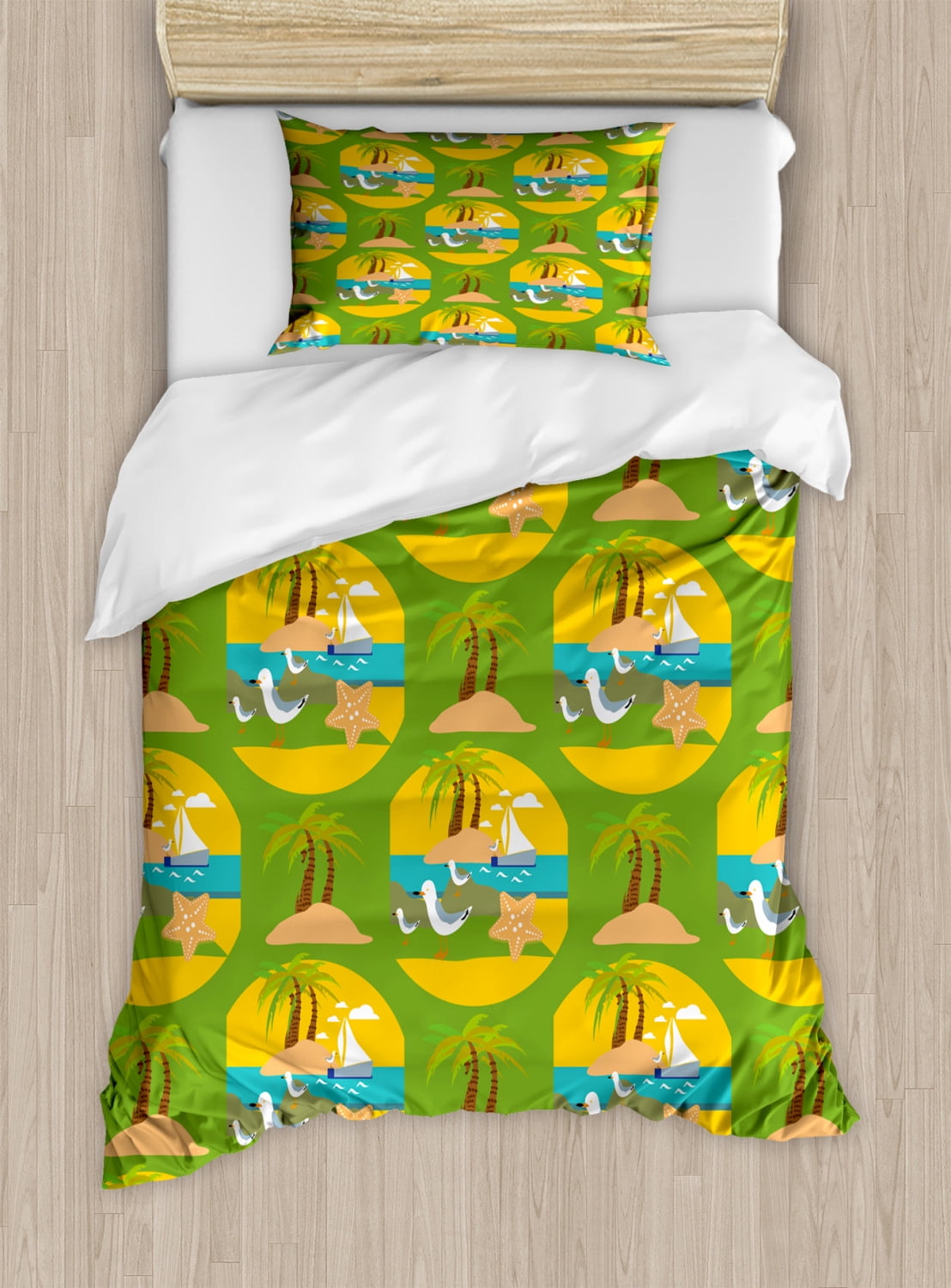 Marine Duvet Cover Set Twin Size, Continuous Pattern of Sailing Boat ...