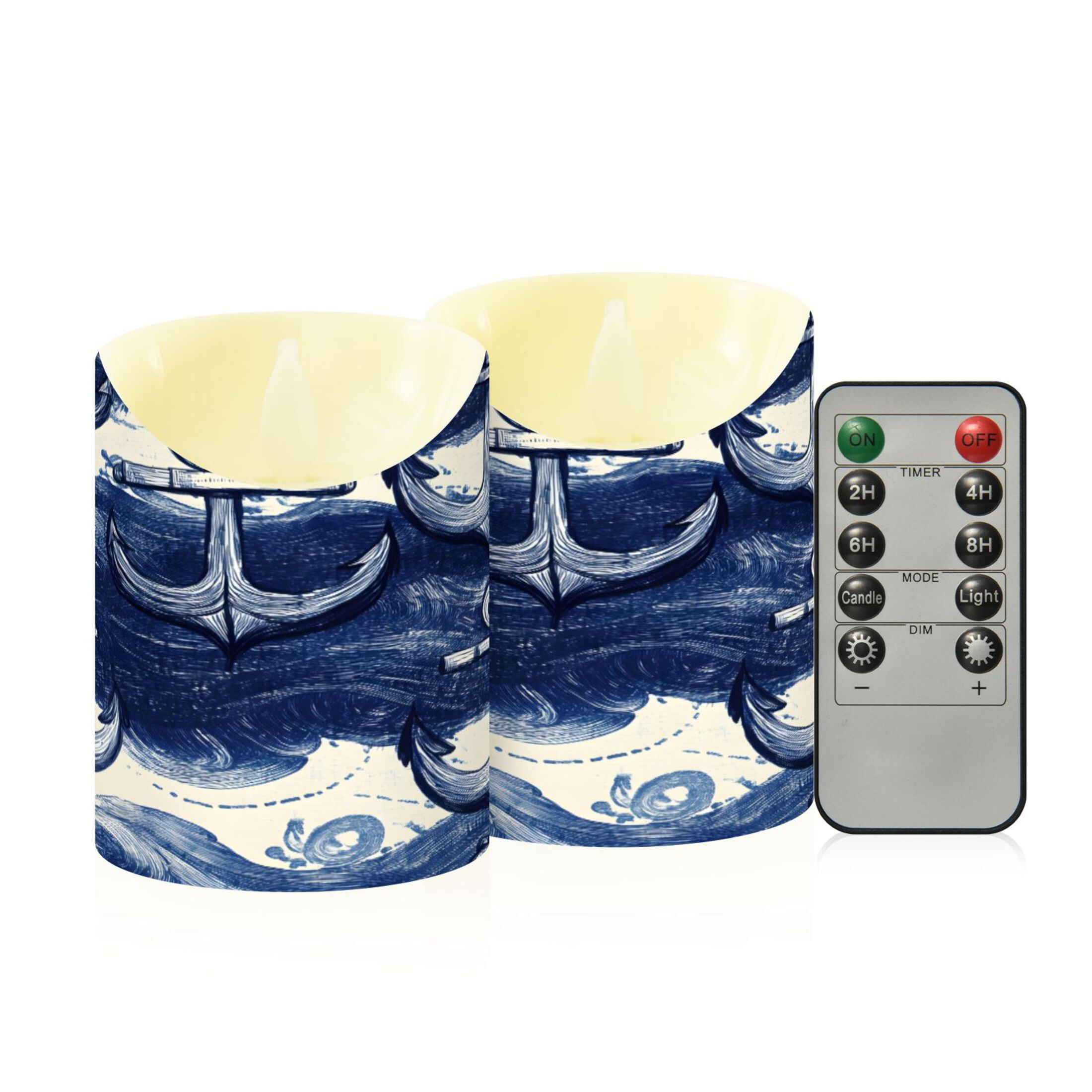Marine Elements Pattern Flameless Candles 2 PCS with Remote Realistic ...