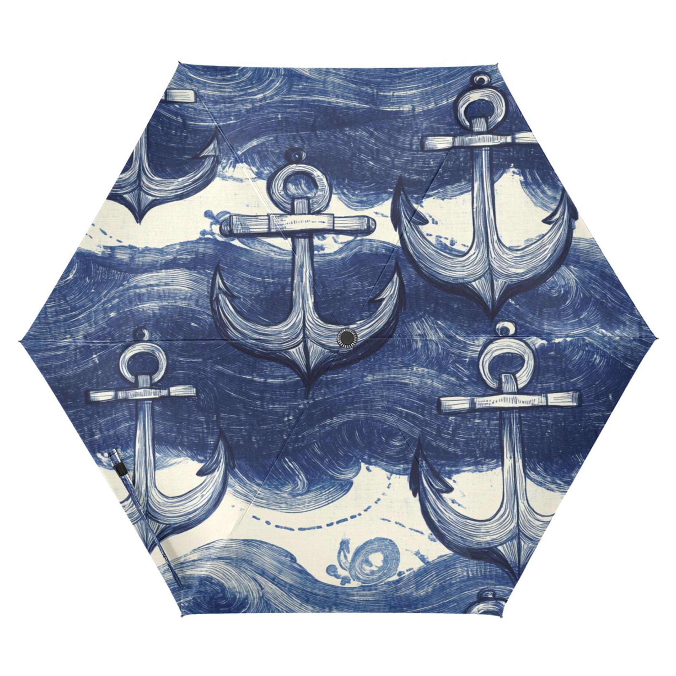 Marine Elements Pattern Folding Umbrella UV50+ Waterproof Sun ...