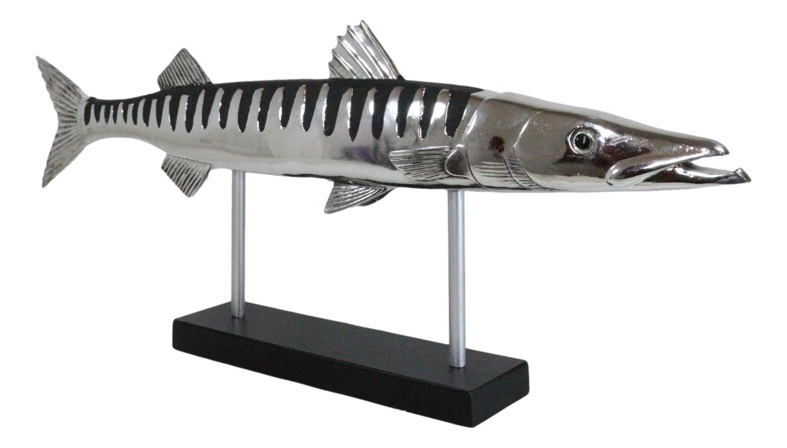 Marine Faux Taxidermy Silver Tone Large Barracuda Fish Sculpture With ...