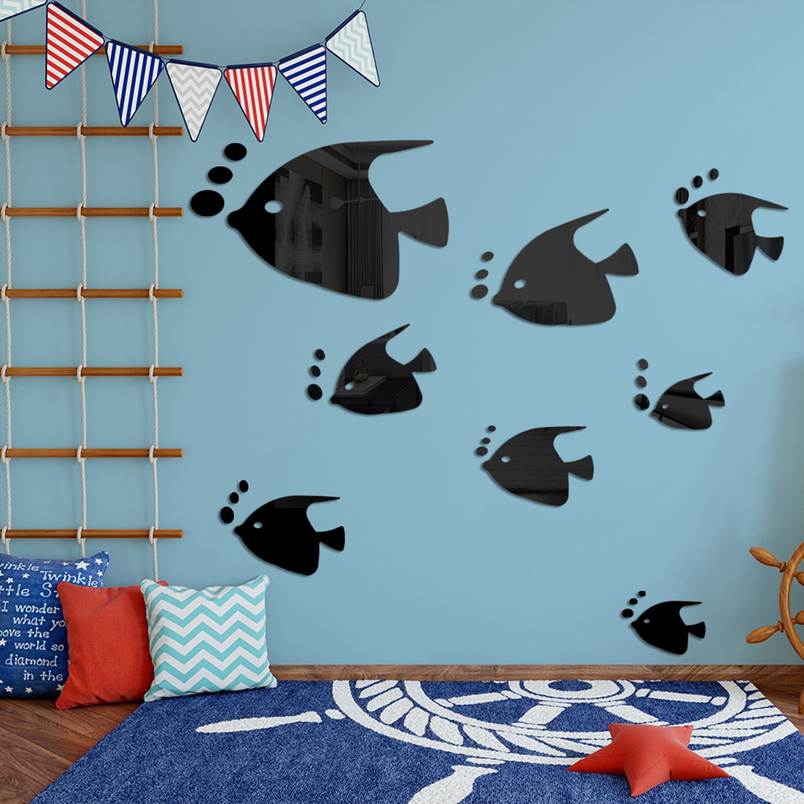 Marine Fish Acrylic Mirror Wall Sticker Sea Animals Fishes Theme ...