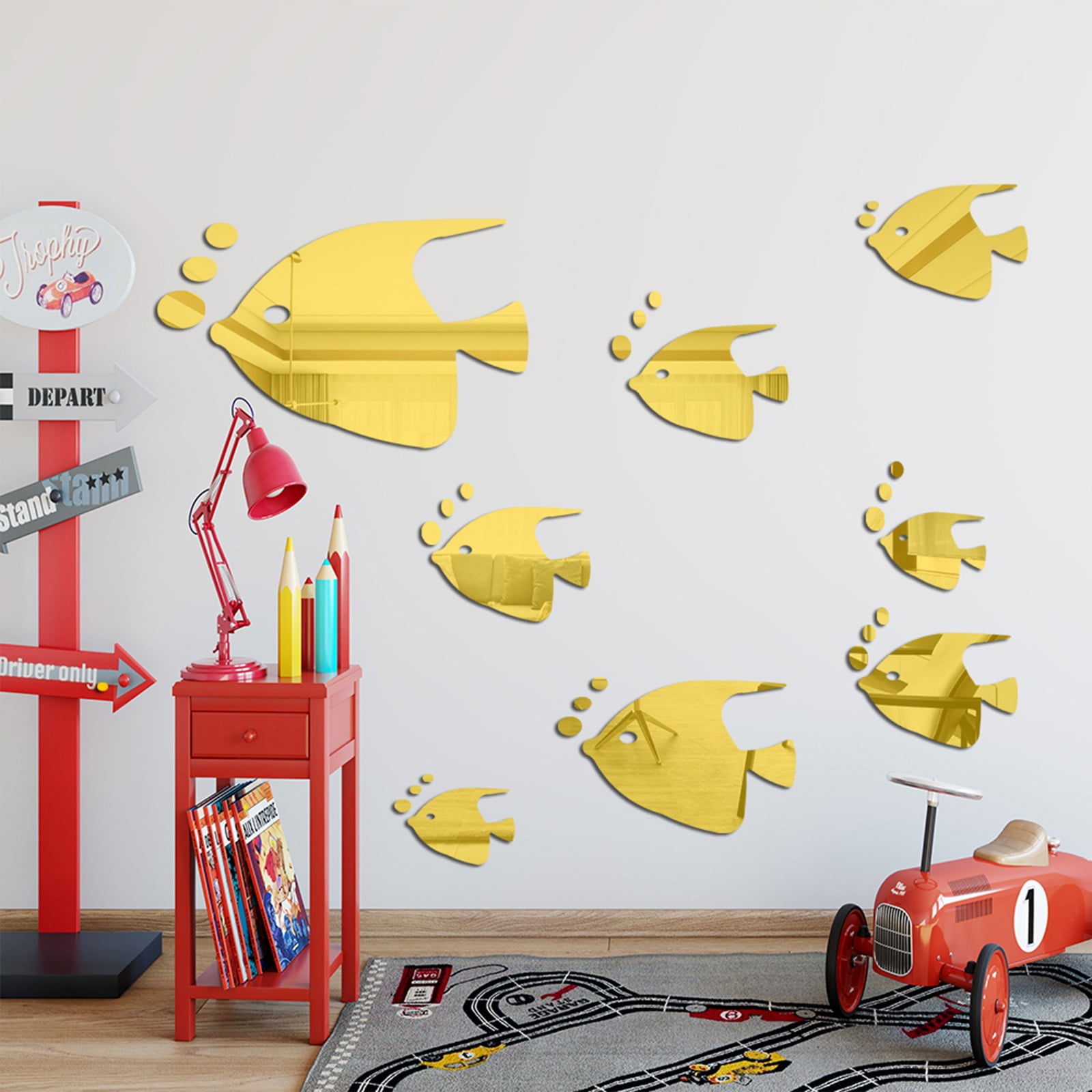 Marine Fish Acrylic Mirror Wall Sticker Sea Animals Fishes Theme ...