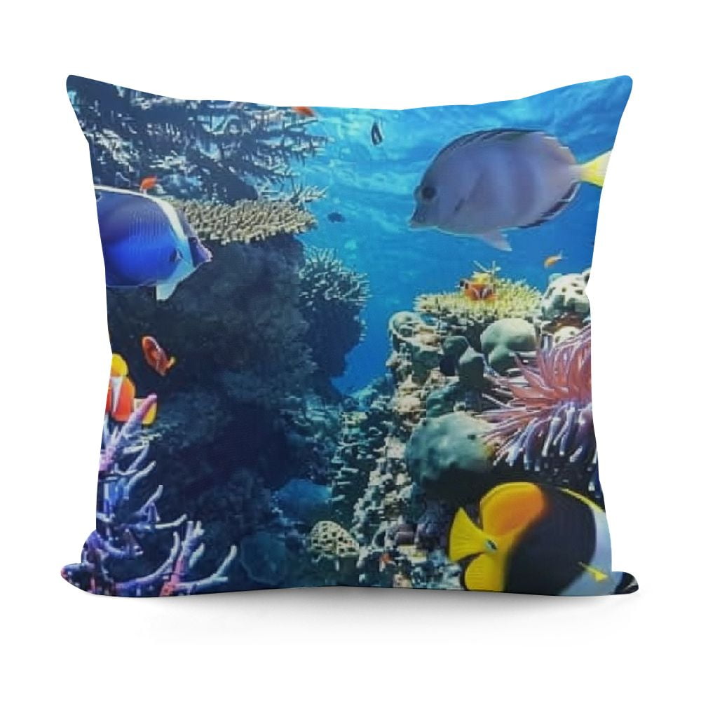 Marine Fish Cushion Cases Underwater World Pillow Covers Coral Reef ...