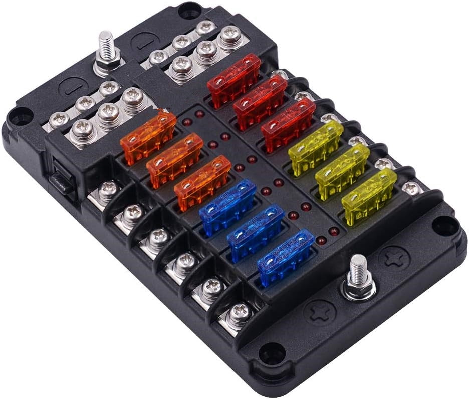 Marine Fuse Block Panel with LED Warning Indicator Moisture Shield - 12 ...