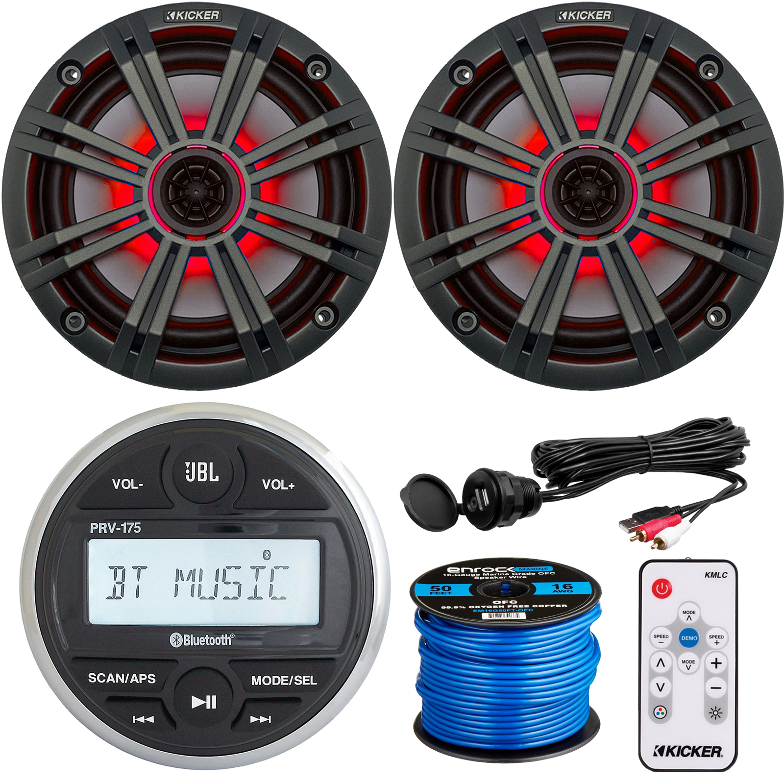 Marine Gauge Style Digital Media Bluetooth Receiver, 2x Kicker 6.5" OEM ...